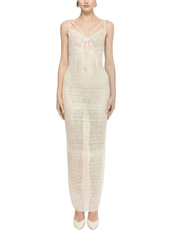 NISSA Sequin-embellished Mesh Maxi Dress - White