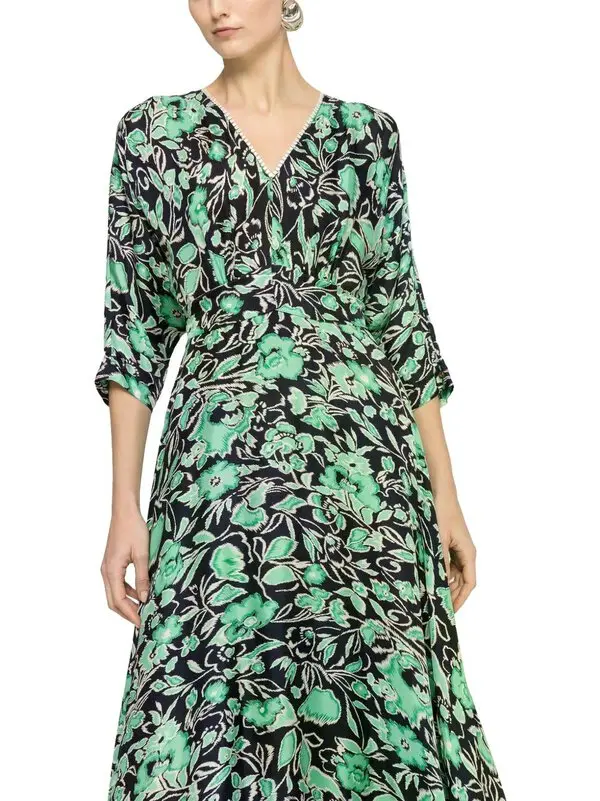 NISSA Floral-print V-neck Midi Dress - Blue