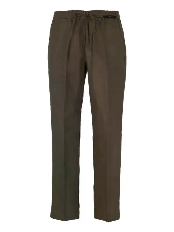 MICHAEL COAL Drawstring-waist Linen Trousers - Brown