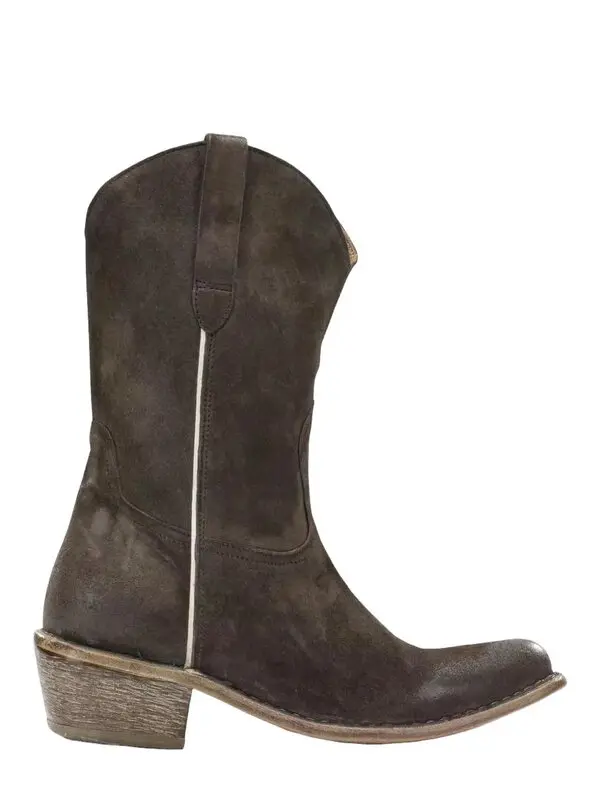 Moma Suede Western Boots - Brown
