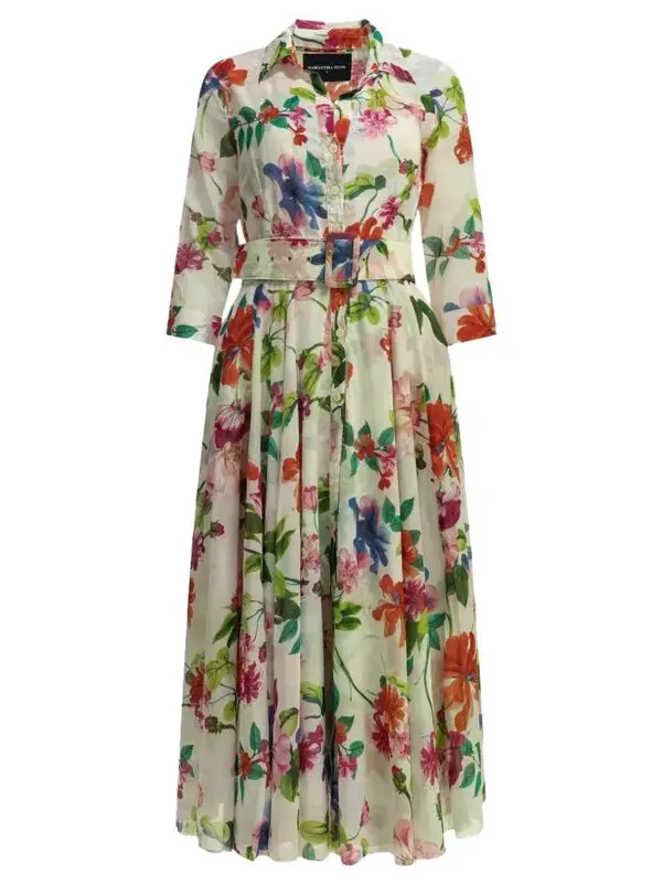 Samantha Sung Floral Print Belted Dress - White