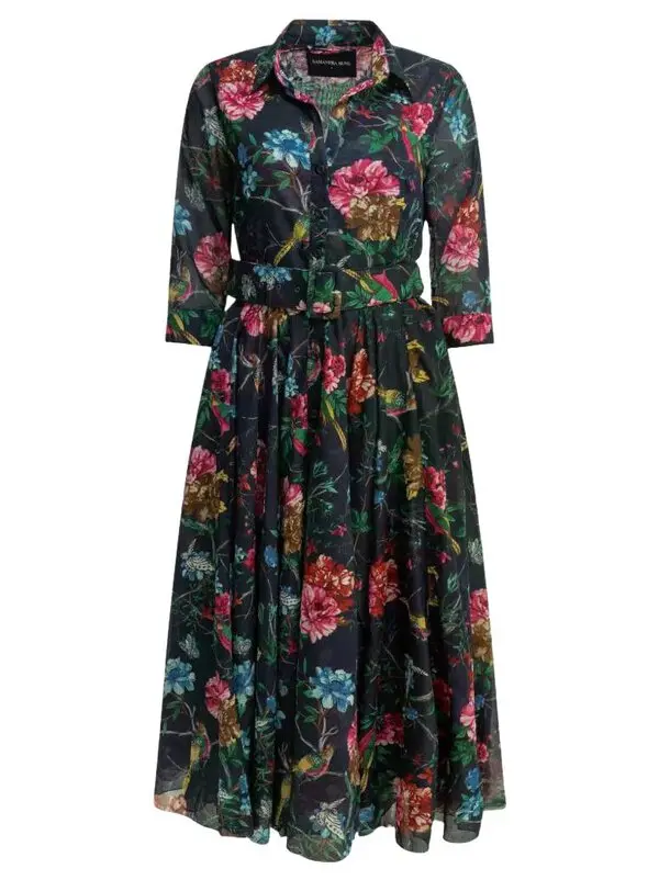 Samantha Sung Floral-print Belted Dress - Blue