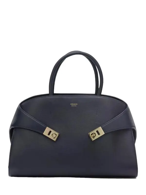 FERRAGAMO Gancini-plaque Leather Tote - Blue
