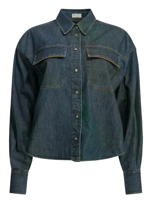Brunello Cucinelli Contrast-stitching Denim Shirt - Blue