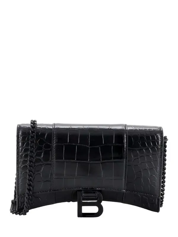 Balenciaga Hourglass Chain Wallet Crocodile Embossed Leather - Black