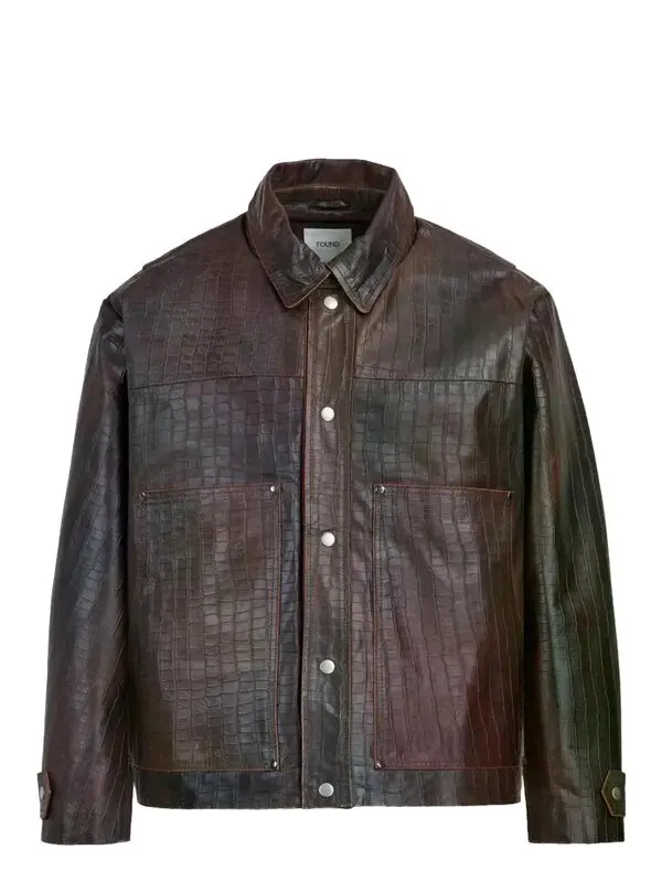 FOUND Croc-embossed Distressed Jacket - Brown