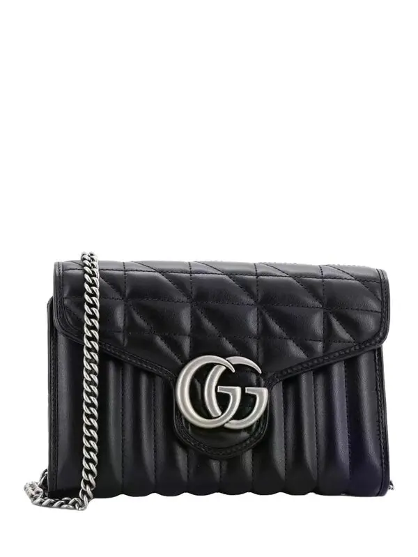 Gucci Gg Marmont Chain Wallet Mixed Matelasse Leather Mini Crossbody Bag - Black