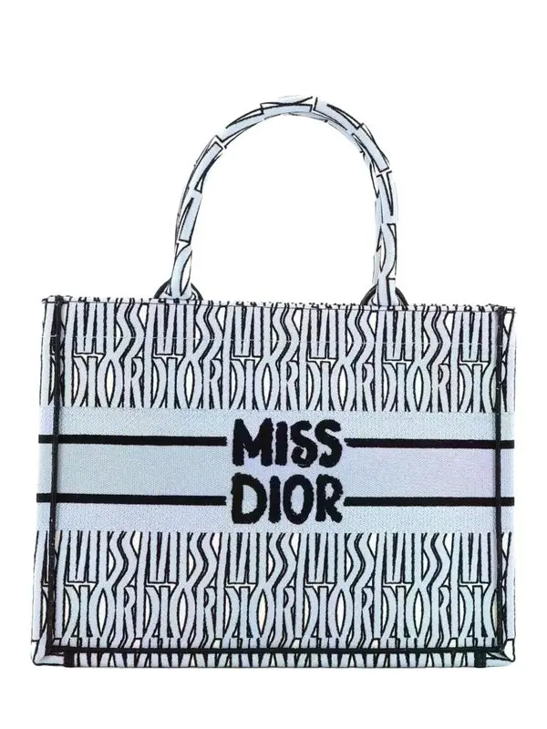Dior Miss Book Embroidered Canvas Medium Tote Bag - Blue