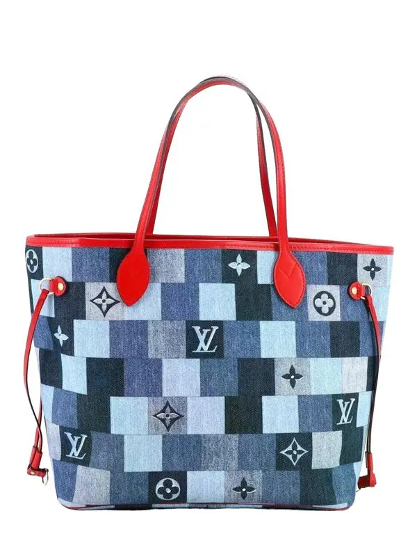 LOUIS VUITTON Neverfull Damier And Monogram Patchwork Denim Mm Tote - Blue