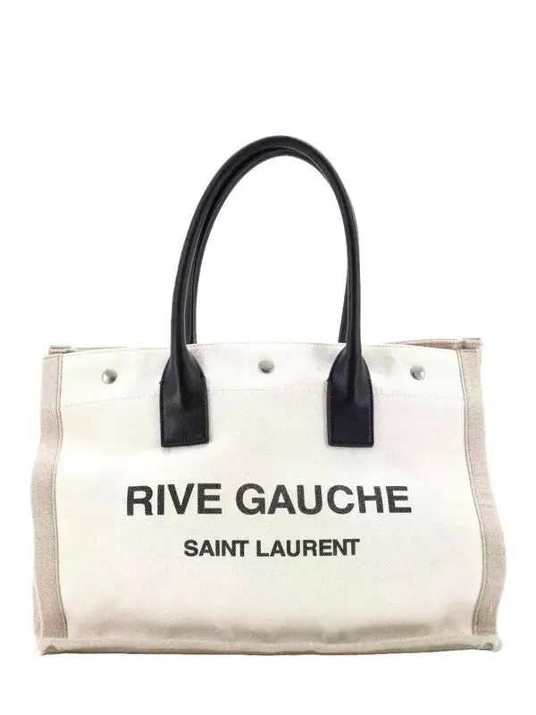Saint Laurent Rive Gauche Shopper Canvas Small Tote Bag - Neutrals