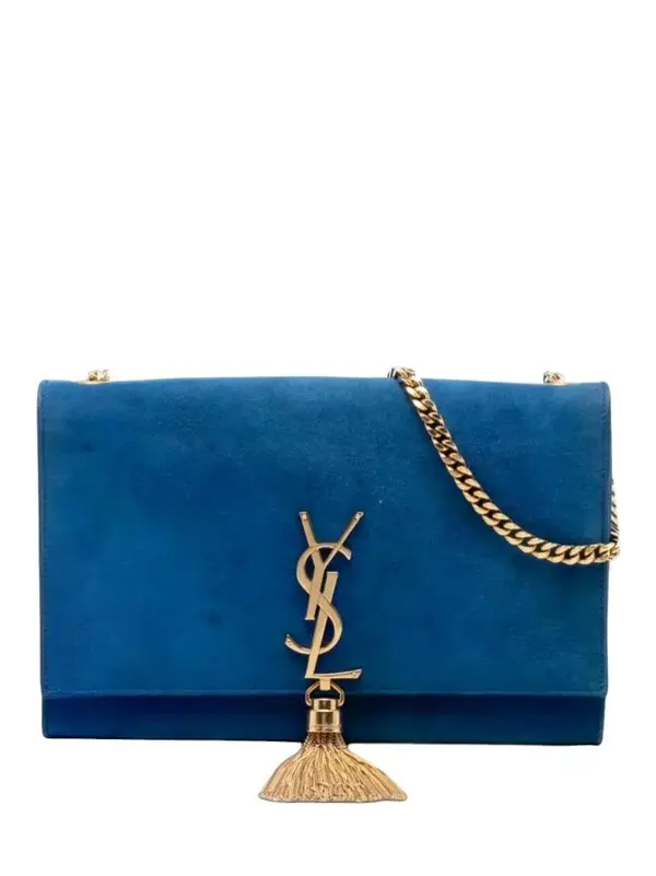 Saint Laurent 2015 Medium Suede Monogram Kate Tassel Crossbody Bag - Blue