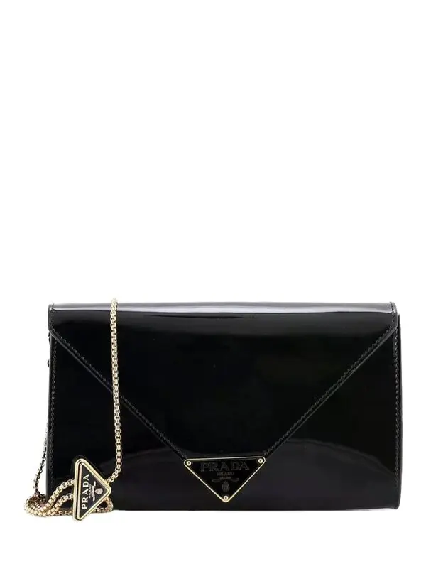 Prada Triangle Logo Envelope Chain Mini Clutch Bag - Black