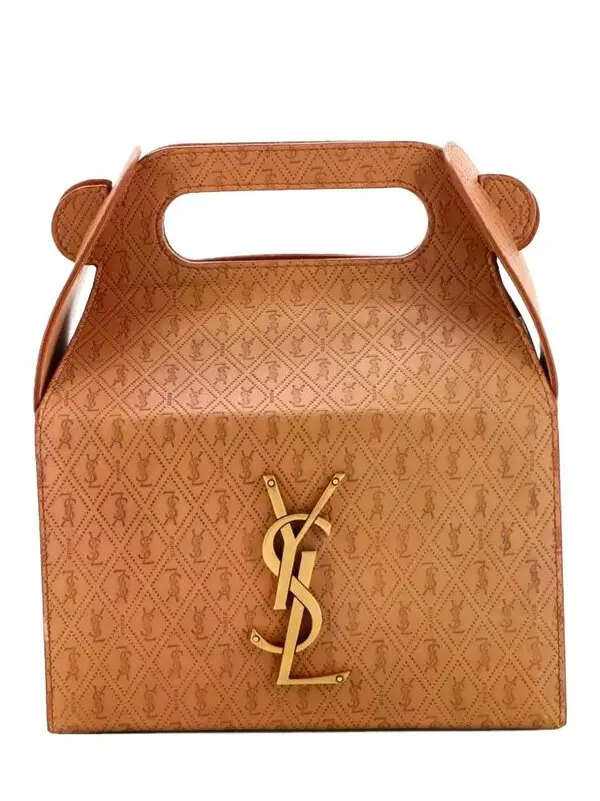 Saint Laurent Take-away Box Bag Monogram Leather Satchel - Brown