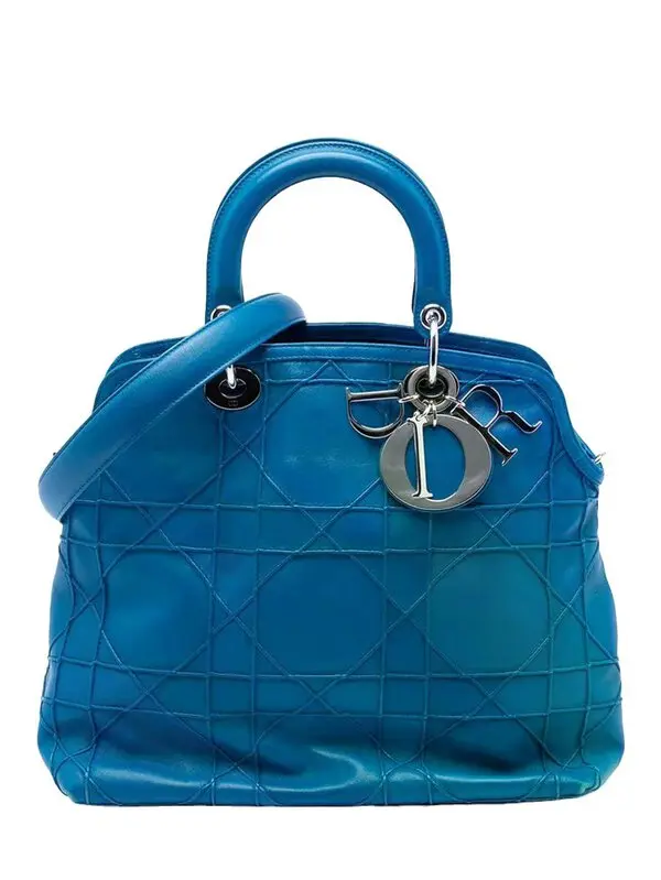 Dior 2012 Medium Lambskin Cannage Polochon Granville Satchel - Blue