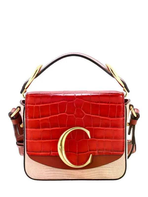 Chloé C Flap Crocodile And Lizard Embossed Leather Mini Crossbody Bag - Multicolour