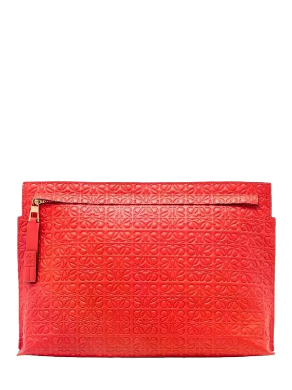 Loewe 2017 Embossed Anagram T Clutch - Red