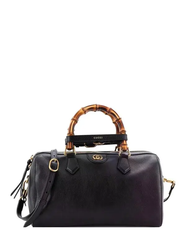 Gucci Diana Nm Bamboo Handle Boston Bag Leather Handbag - Black