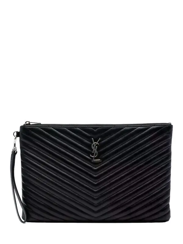 Saint Laurent 2017 Chevron Calfskin Cassandre Document Holder - Black