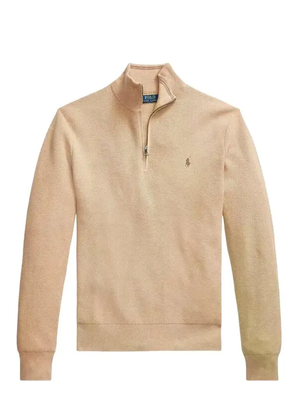 Polo Ralph Lauren Embroidered-logo Quarter-zip Sweater - Neutrals