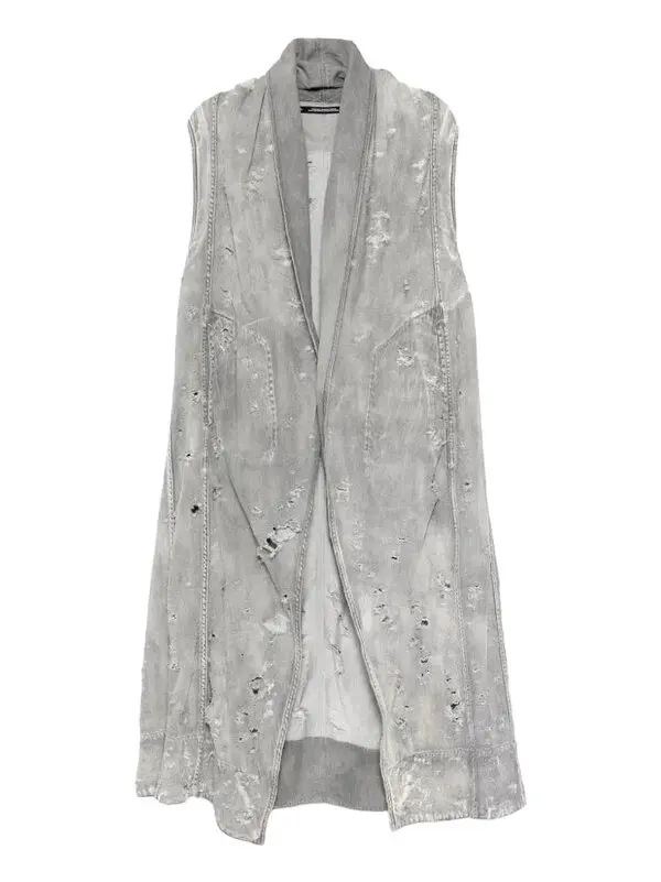 JULIUS Sleeveless Distressed Coat - Grey