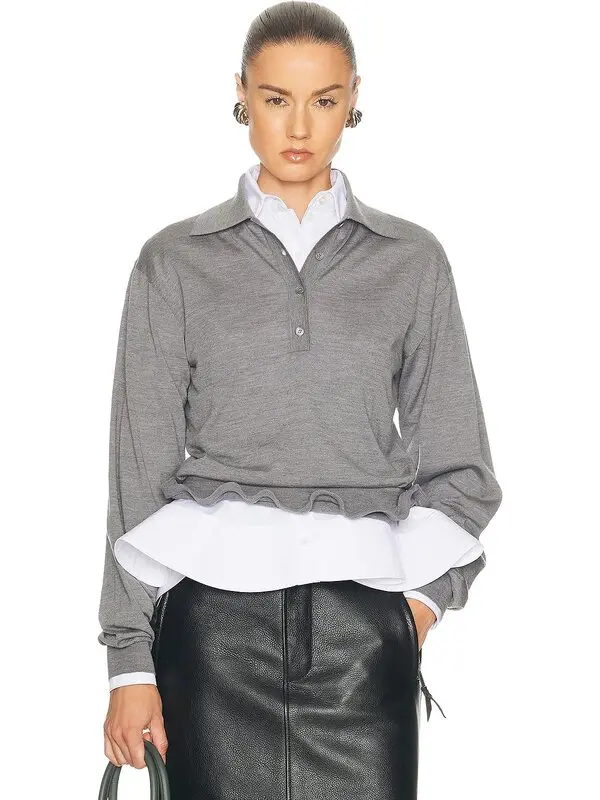 Stella McCartney Light Wool Frill Polo Sweater - Grey Melange