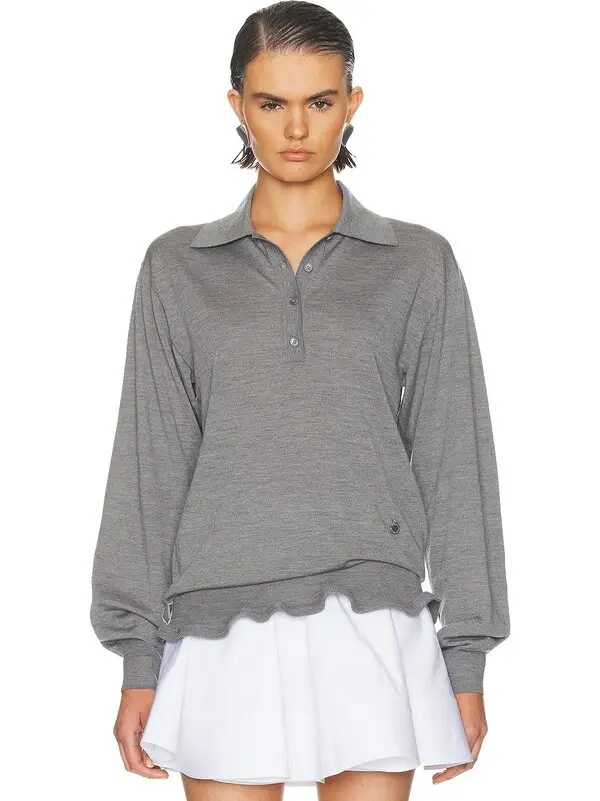 Stella McCartney Light Wool Frill Polo Sweater - Grey Melange