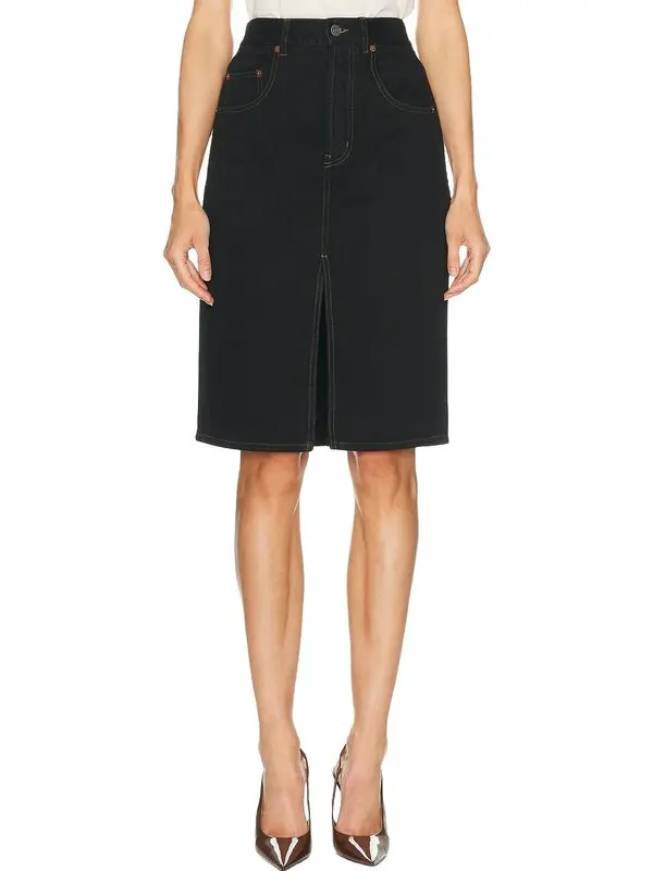 Saint Laurent Denim Midi Skirt - Deep Sea Black