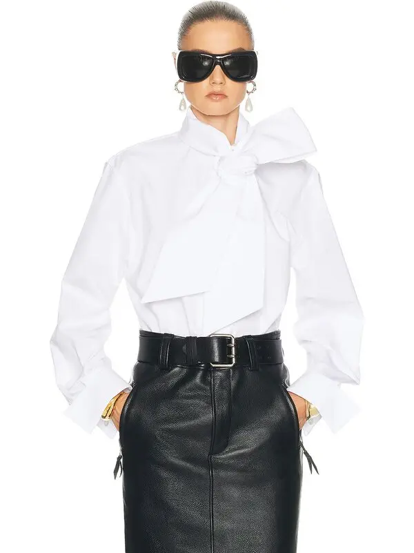 Saint Laurent Button Up Blouse With Attached Scarf - Blanc