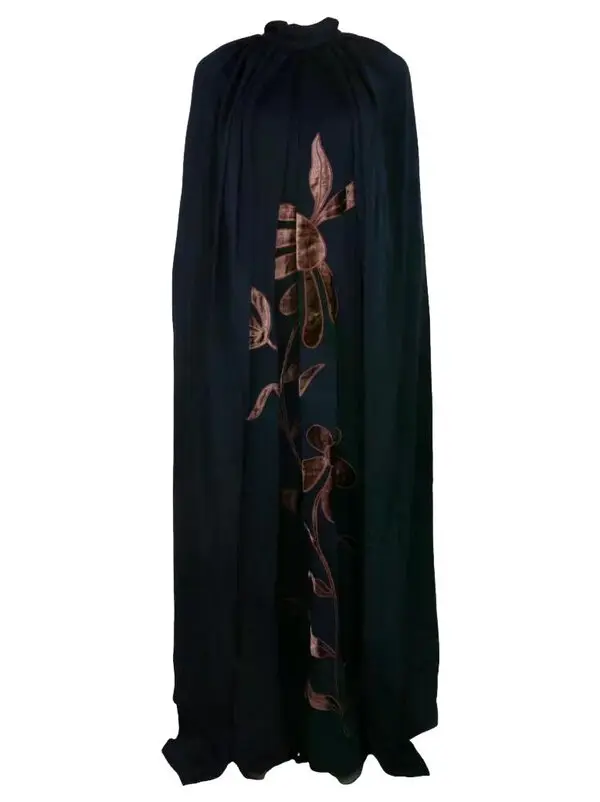 Biyan Indara Velvet-appliqué Cape Dress - Blue