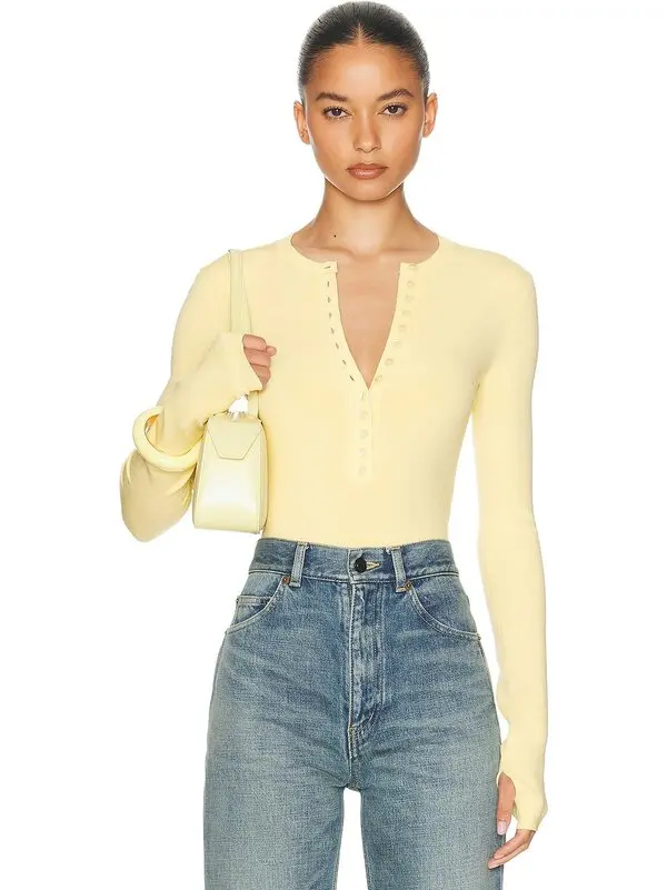 HELSA Bronya Knit Bodysuit - Pale Yellow
