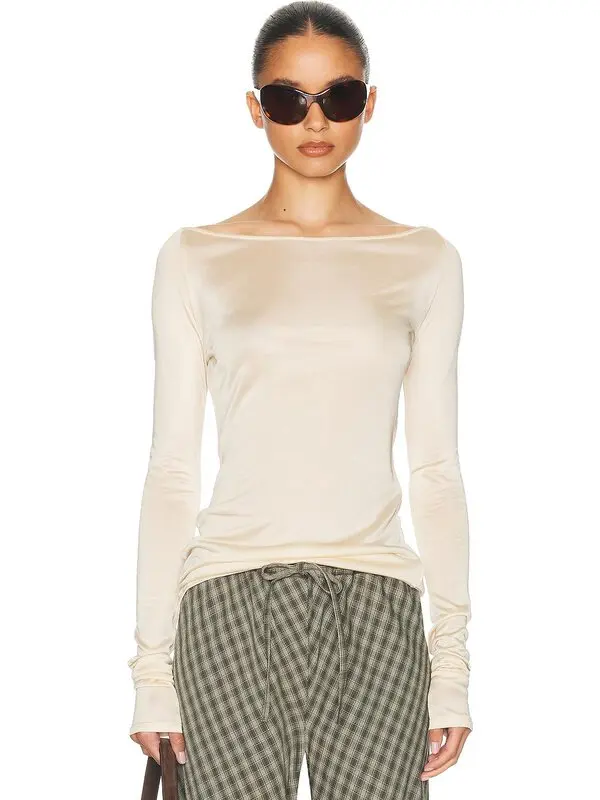 HELSA Slinky Jersey Off The Shoulder Top - Champagne