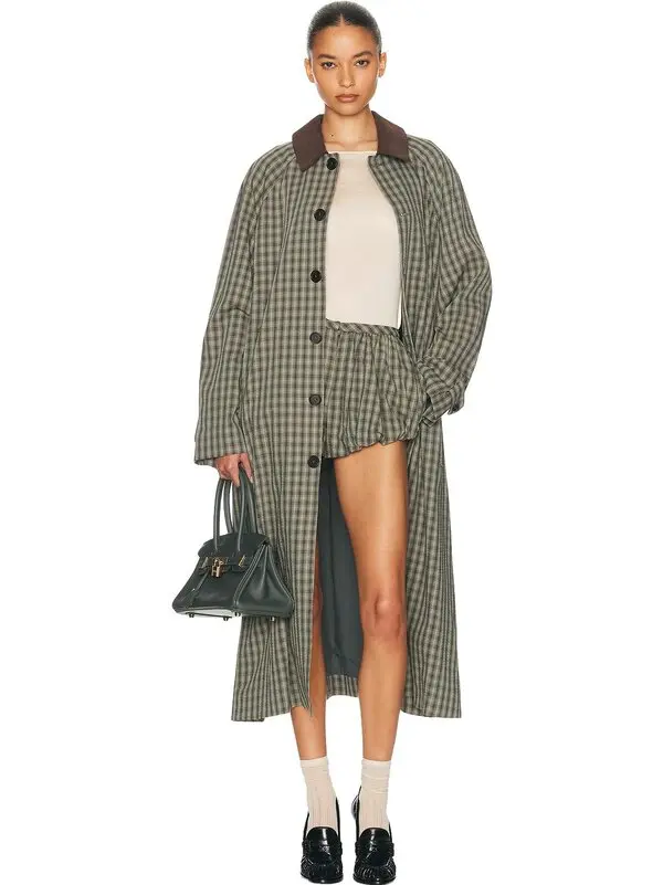 HELSA Novelty Trench Coat - Green & Brown Plaid