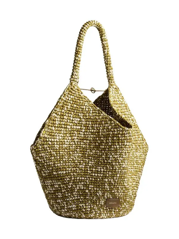 Khaite Medium Lotus Raffia Tote - Olive / White