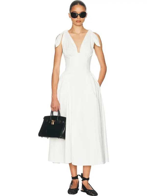 HELSA Fairweather Midi Dress In Stretch Cotton Sateen - Ivory
