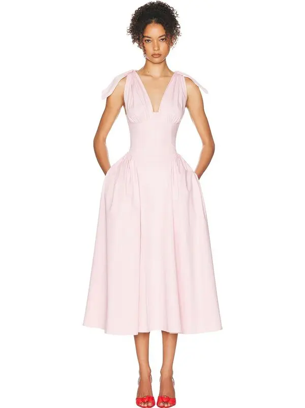 HELSA Fairweather Midi Dress In Stretch Cotton Sateen - Tea Rose