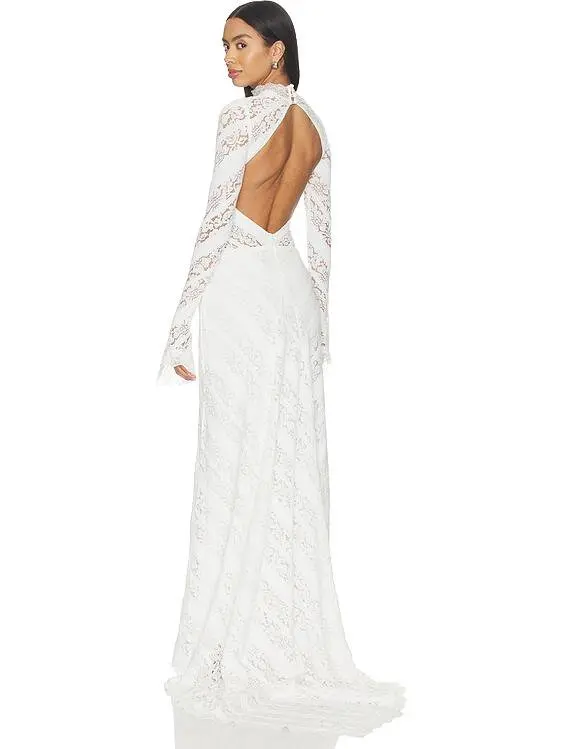 Bec & Bridge Henrietta Long Sleeve Lace Gown - White