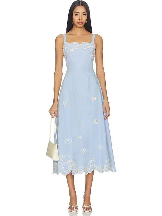 CLEOBELLA Marceline Midi Dress With Embroidery - Blue