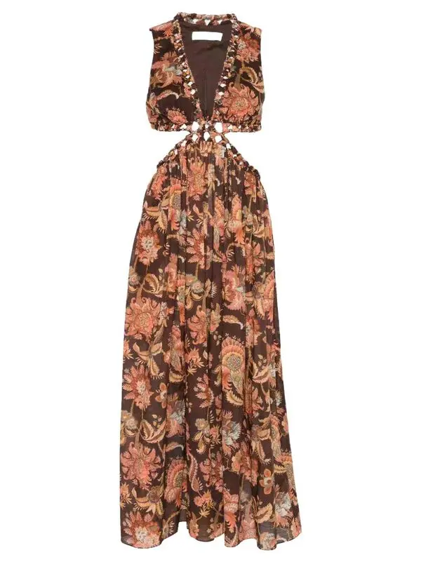 Zimmermann Aster Floral-print Dress - Brown
