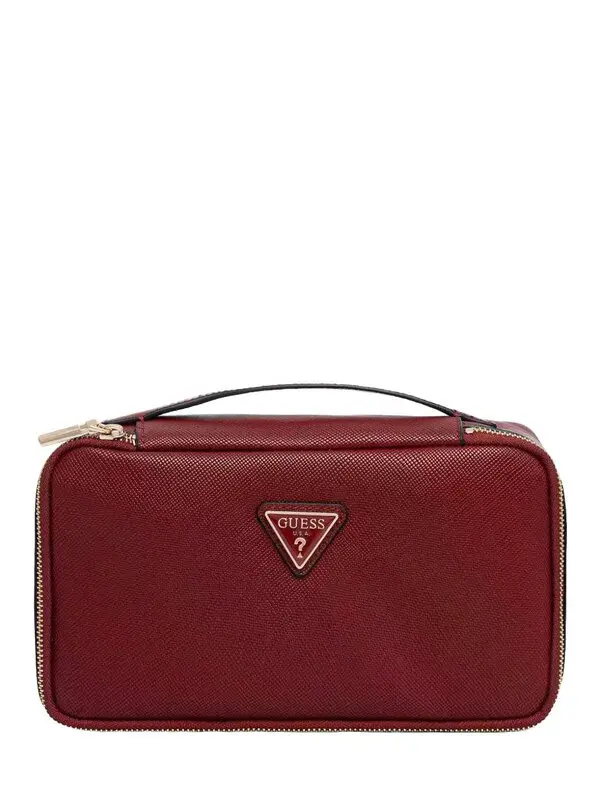 Guess Top-handle Makeup Bag With Triangle Logo - Red