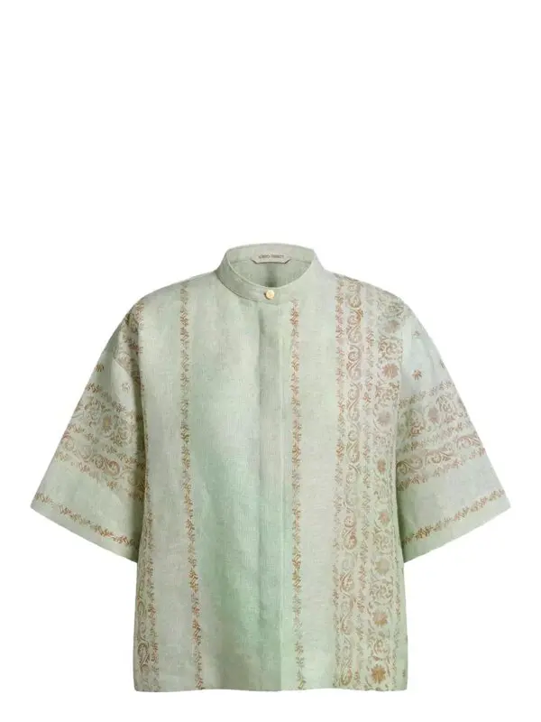 Alberta Ferretti Floral-print Short-sleeve Blouse - Green