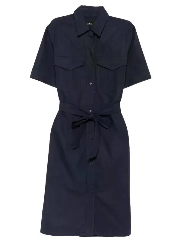 A.p.c. Belted Short-sleeve Shirt Dress - Blue