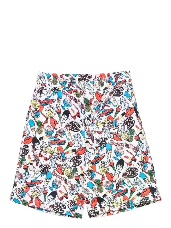 Fiorucci Graphic-print Drawstring Shorts - White