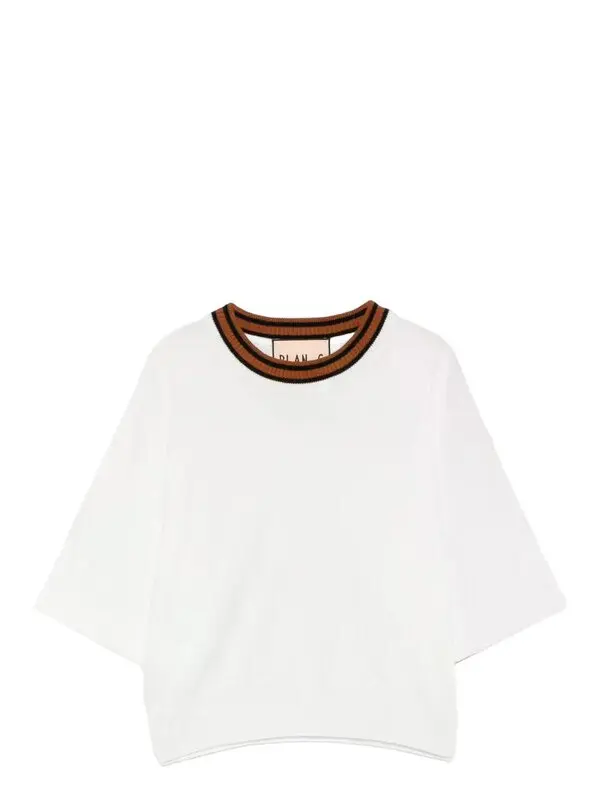 Plan C Stripe-trim Short-sleeve Top - White