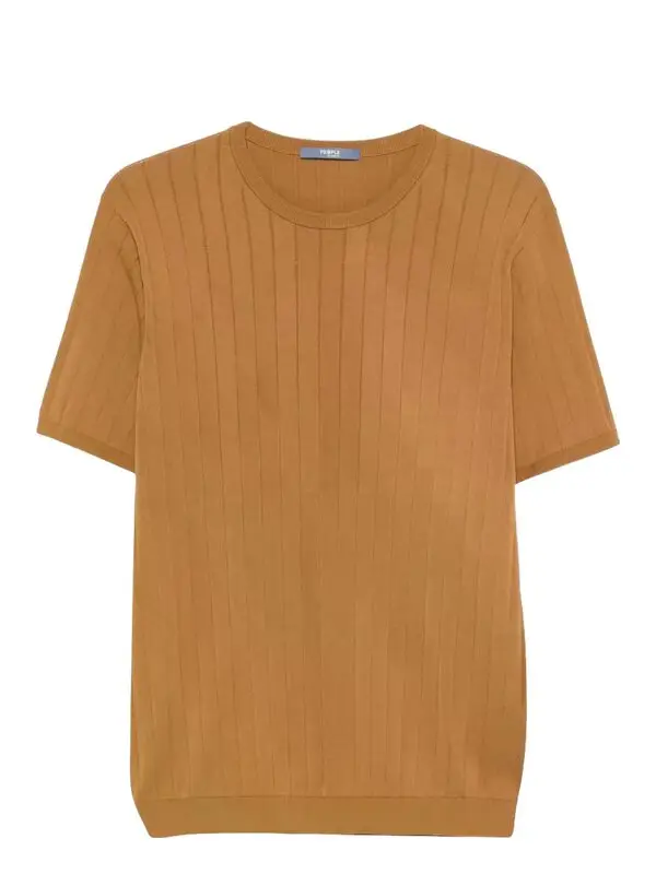 PEOPLE OF SHIBUYA Ribbed-knit Short-sleeve T-shirt - Brown