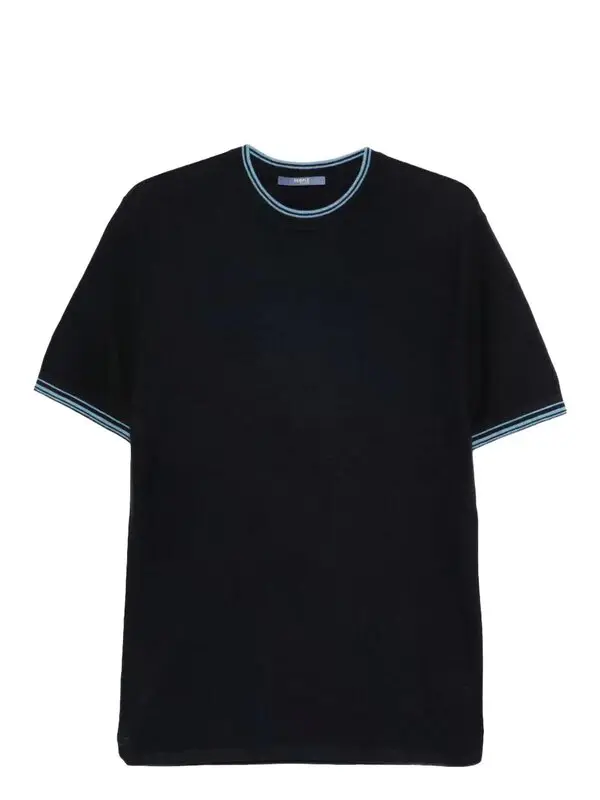PEOPLE OF SHIBUYA Contrast-trim Short-sleeve T-shirt - Blue