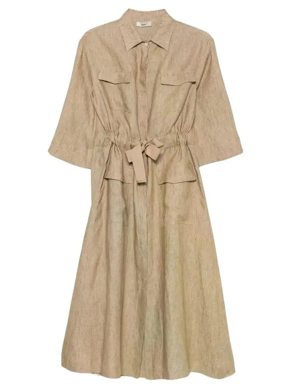 Herno Belted Linen Midi Dress - Neutrals