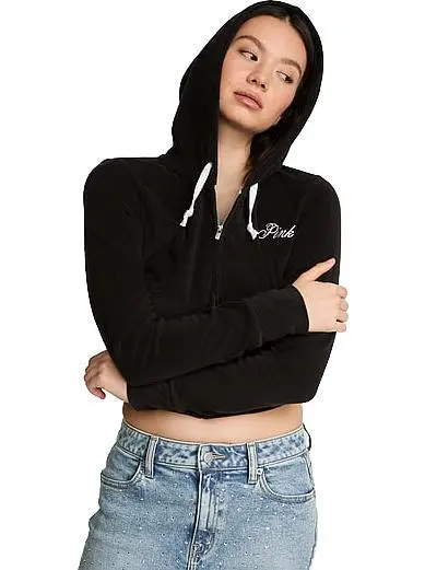 Pink Terry Full-zip Cover-up Hoodie - Black