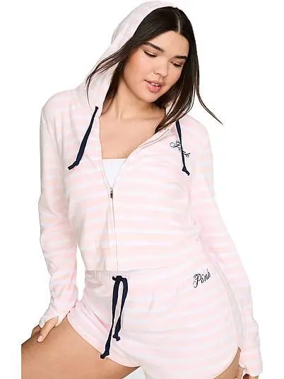 Pink Terry Full-zip Cover-up Hoodie - Print