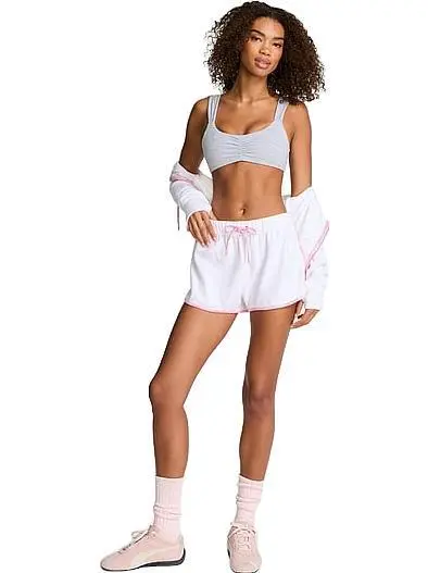 Pink Terry Cover-up Shorts - White,ivory