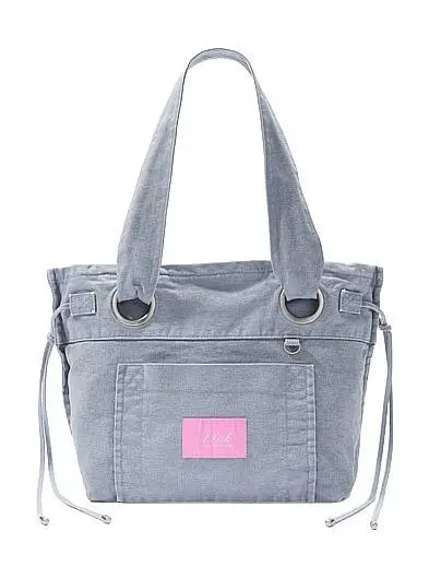 Pink Canvas Flat-bottom Tote Bag - Blue